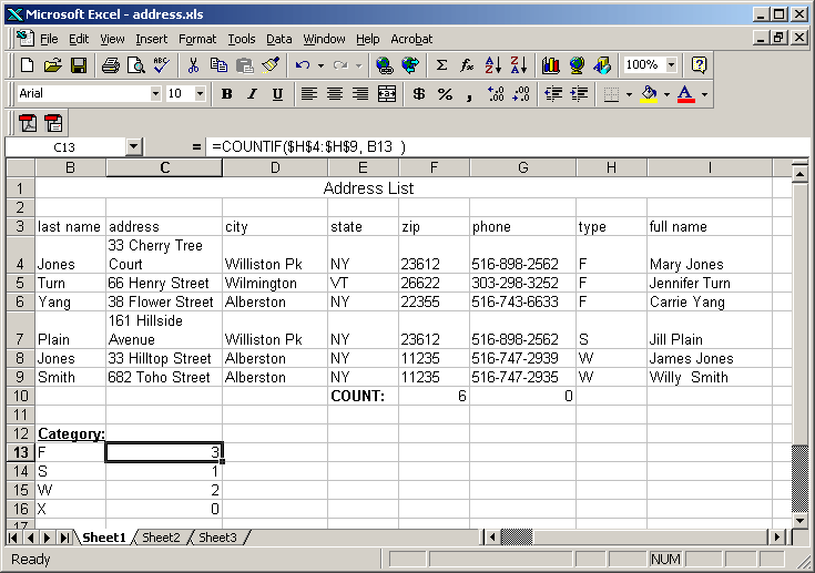 Excel Homework Address List