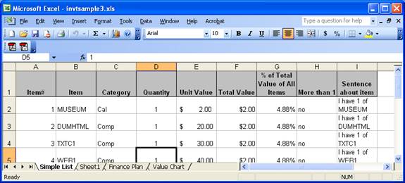 Inventory Assignment Summary